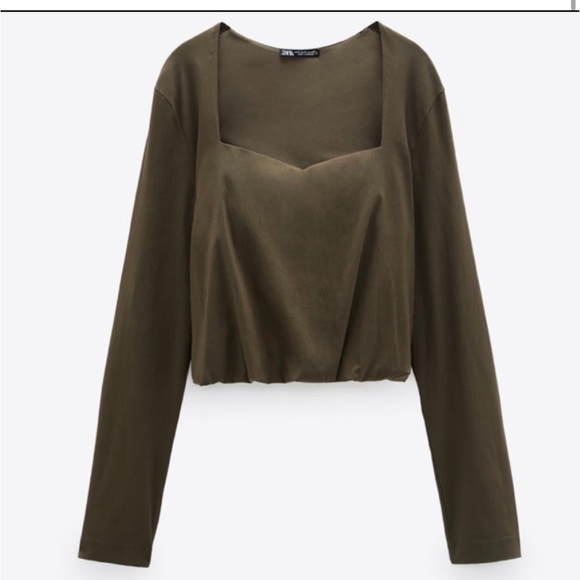 Zara | Tops | Zara Square Neck Olive Green Top | Poshmark